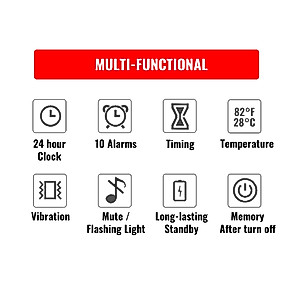 Multi-Functional Digital Alarm Clock with 10 Alarm Settings, Countdown & Count up Kitchen Timer with Magnetic, Temperature Display, Reminder, 2 AAA Batteries Operated (Not Included)