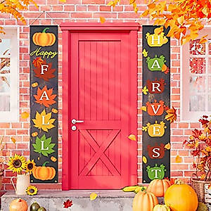 Rtudan Thanksgiving Thanks Fall Front Porch Banner Fall Outdoor Sign, Thanksgiving Fall Door Decorations for Indoor/Outdoor Party Hanging Decoration