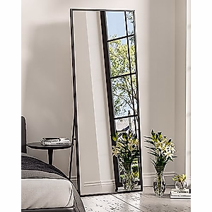 Antok Full Length Mirror, 64"x21" Nano Glass Floor Mirror, Standing Rectangle Floor Mirrors Body Dressing Wall-Mounted Mirror for Living Room, Bedroom, 64"x21"(Black)