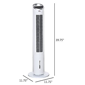 HOMCOM 40" Evaporative Air Cooler for Home Office, 3-In-1 Ice Cooling Fan with Humidifier, Oscillating, 3 Modes, 3 Speeds, 8H Timer, Remote, LED Display, White