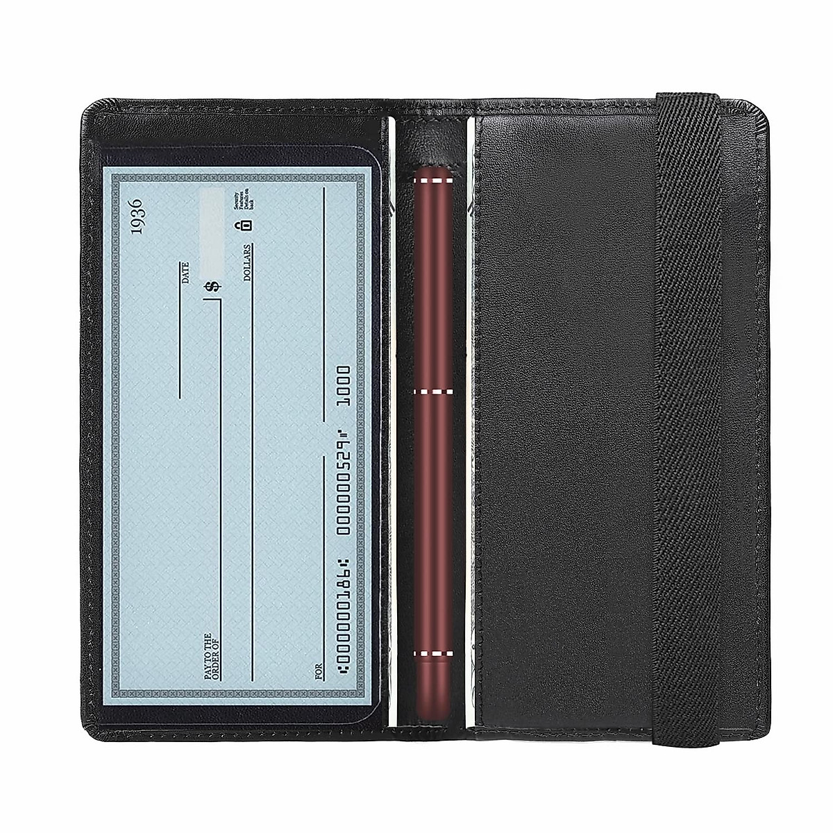 LLi Cufite Italian Calfskin Genuine Leather Checkbook Cover Deluxe Minimalist with Plastic Insert Flap Pen Loop & Strap for Men Women