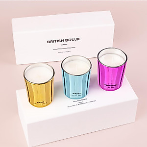 Candle Gift Set - St Tropez Malibu English Rose - Luxury Scented Candles in Box - Luxurious Fragrance with Long Burn time - 3 x 80gm Natural Wax - Scented Candle Gifts for Women & Men