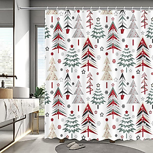 MEHOFOND Christmas Xmas Tree Winter Snowflake Pattern Shower Curtain for Bathroom Decor Washable Durable Fabric 72x72 in