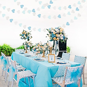 Light-Blue White-Silver Party-Decoration Heart Garland - 52ft Baby Boy Shower Birthday Streamers,Graduation Bachelorette Bridal Christmas Banner Decor Lasting Surprise