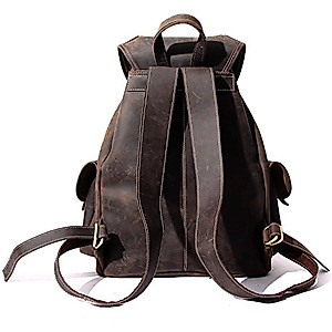 Berchirly Drawstring Backpacks Ladies 14.7Inch Leather School Shoulder Bags Bookbag Men Women Outdoor Bagpack Dark Coffee