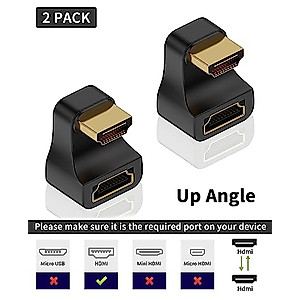 Poyiccot 8K U Shaped HDMI Adapter, 180 Degree HDMI Adapter, Up Angle HDMI 2.1 Extender Adapter 48Gbps HDMI Male to Female Extension Adapter with LED Indicator for HDTV, PS5, Laptop, 2pack