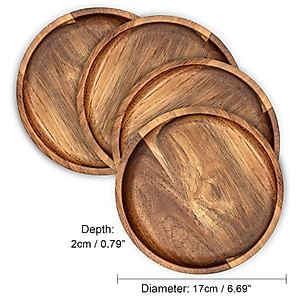 Kitchen Dinner Plate Set of 4, James.F 6.7” Small Round Acacia Wooden Serving Tray and Plates for Coffee, Tea, Snacks, Deserts, Appetizer, Wood Candle Holder Tray Home Decor, Table Centerpieces