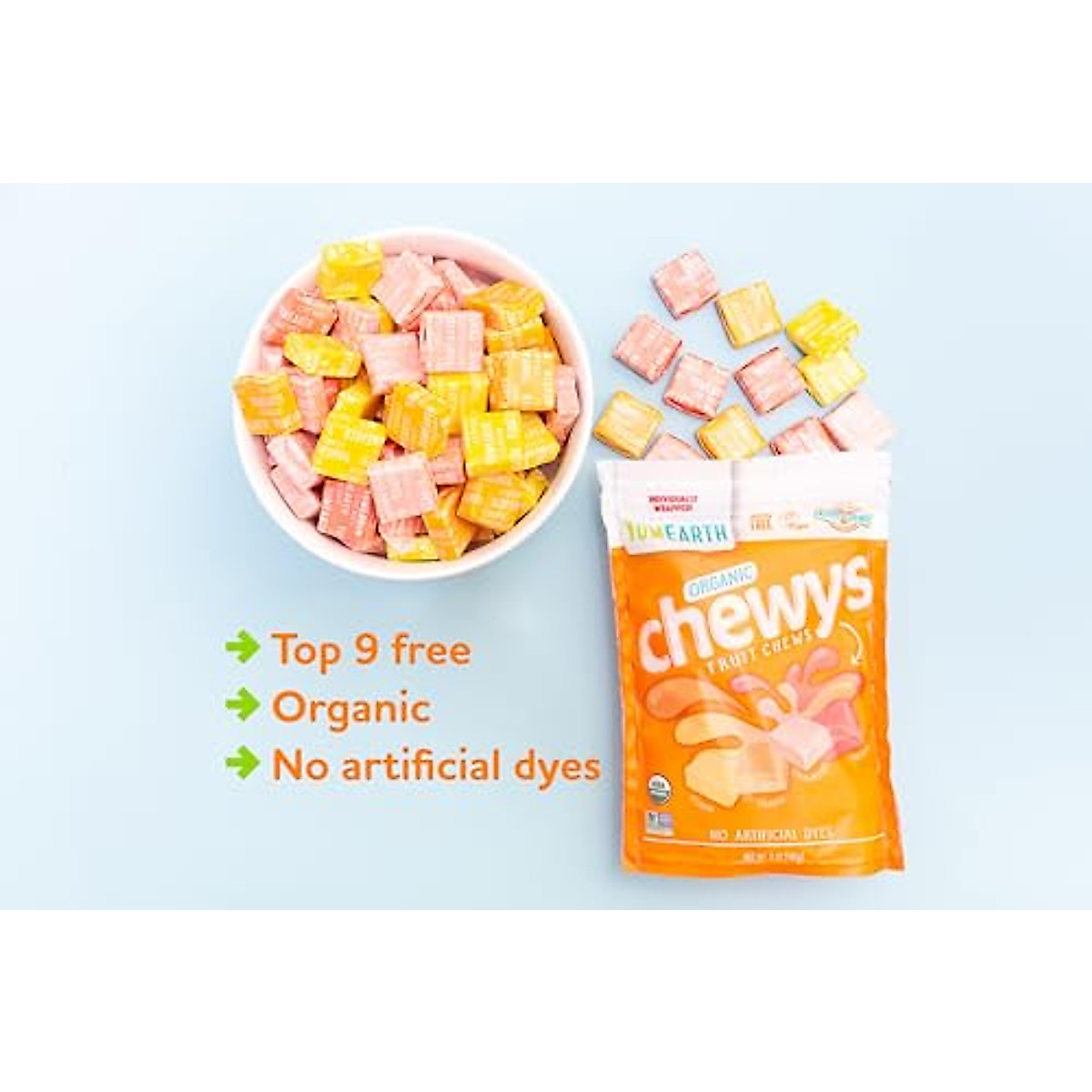 YumEarth Organic Fruit Chews - Fruit Flavored Candy Chews, No Dye, Allergy Friendly, Gluten Free, Non-GMO, Vegan Candy with No Artificial Flavors, 5 ounce (Pack of 6)