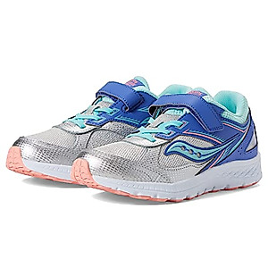 Saucony Cohesion 14 Alternative Closure Running Shoe, Silver/Periwinkle/Turq, 2 US Unisex Big Kid