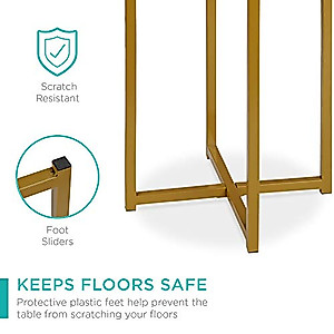 Best Choice Products 16in Faux Marble Accent Table, Modern End Table, Small Coffee Table Home Decor for Living Room, Dining Room, Tea, Coffee w/Metal Frame, Foot Caps, Designer - White/Bronze Gold