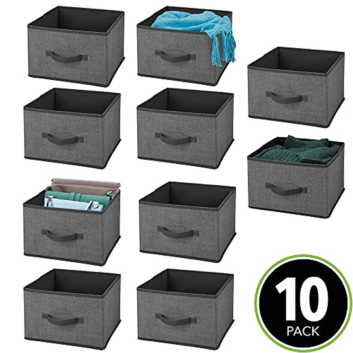 mDesign Fabric Bin for Cube Organizer - Foldable Cloth Storage Cube - Collapsible Closet Storage Organizer - Folding Storage Bin for Clothes and More - Lido Collection -10 Pack - Charcoal Gray/Black