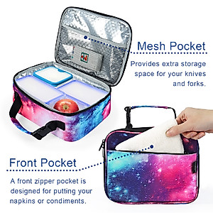 E-Clover Backpack for Girls Kids Galaxy Backpacks Purple Space Bookbags School Bag with Galaxy Lunch Box Set Valentines Day Gifts