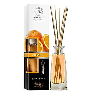 Orange Diffuser w/Orange Oil 3.4 Fl Oz - Fresh Room - Long Lasting Fragrance - Scented Reed Diffuser Orange - Diffuser Gift Set - for Aromatherapy - Home - Orange Essential Oil Diffuser by AROMATIKA
