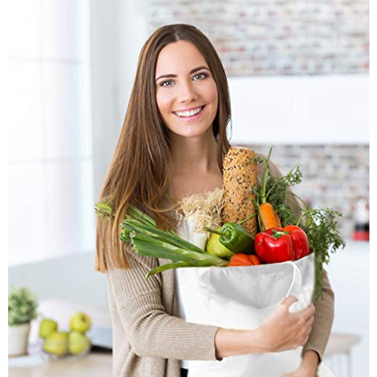 WOWSEA Natural Canvas Tote Bags, 4 pcs Reusable 24oz Shopping Bag DIY pattern for Crafting and Decorating Sturdy Washable Grocery Tote Bag (Beige)