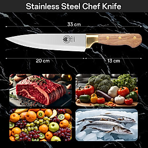 Plys Chef Knife with Rosewood Handle: 8 Inch High Carbon German Stainless Steel Professional Chef's Knives for Cutting, Durability