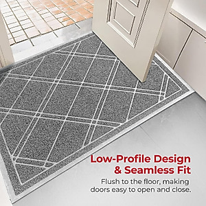 SlipToGrip Universal Door Mat, Plaid Design - Grey, 42 x 35 - Anti Slip, Durable & Washable, Outdoor & Indoor Floor Welcome Mat Door Mat Entry -Rug for Garage, Patio, Front Door, Dust Absorbent