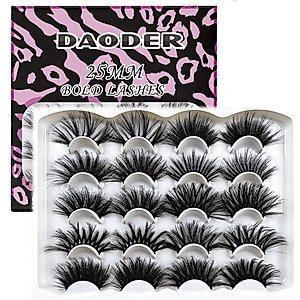 DAODER False Eyelashes 25MM Mink Lashes Dramatic Look Fluffy Long Fake Eyelashes Wispy 25mm False Lashes Strip 10 Variety Pairs Mixed for Halloween Bold Makeup