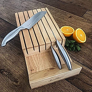 Kitchen Drawer Wooden Knife Block | Natural Wood Kitchen Knife Holder for Kitchen Counter | Knife Block without Knives | Non Magnetic Knife Holder | by Jean Patrique