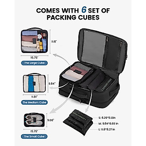 LOVEVOOK Travel Backpack for Women Men, Carry On Backpack 17Inch Laptop Backpacks Luggage Backpack Suitcase with Shoe Compartment with 6 Packing Cubes, with USB Port Flight Approved, Black