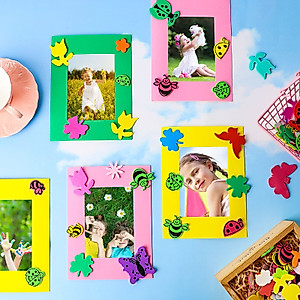 Spring Picture Frame Craft Kits for Kids, Foam Picture Frames DIY Craft Photo Frames with Flower Butterfly Foam Stickers for Home Classroom Game Activities Bulletin Board Decoration (177 Pcs)