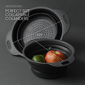 Collapsible Colander | 2-Pack Black Collapsible Strainer for Pasta, Fruits, & Vegetables | Compact Silicone Strainer Ideal for Straining all Sorts of Foods | Strainer for Everyday Use Medium