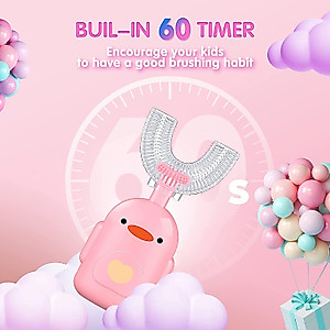 AMZVIO 2Pack U shaped toothbrush kids,Toddler Toothbrush 4PCS Replaceable Silicone Food Grade Brush Heads,Childrens Whole Full Mouth Tooth Brush for Kids Toothbrushes Age 2-8(Pink+Green)