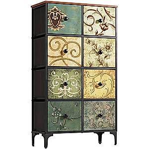 AOPSEN Tall Dressers for Bedroom with 8 Drawers, Storage Drawer Unit for Closet, Fabric Organizer Chest of Drawers for Kids, Living Room, Nursery, Steel Frame, Wood Top