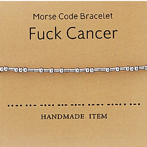 Jewenova Fuck Cancer Morse Code Bracelet for Women Men Beads on Silk Cord Friendship Bracelet Best Friend Bracelet Inspirational jewelry for Her with Meaning Card