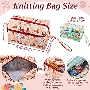 2 Pieces Yarn Crochet Bag Carrying Knitting Bag Yarn Bags for Crocheting Yarn Storage Organizer with Zipper Closure and Pocket for Yarn Skeins Crochet Hooks Knitting Needles Small Project Accessories