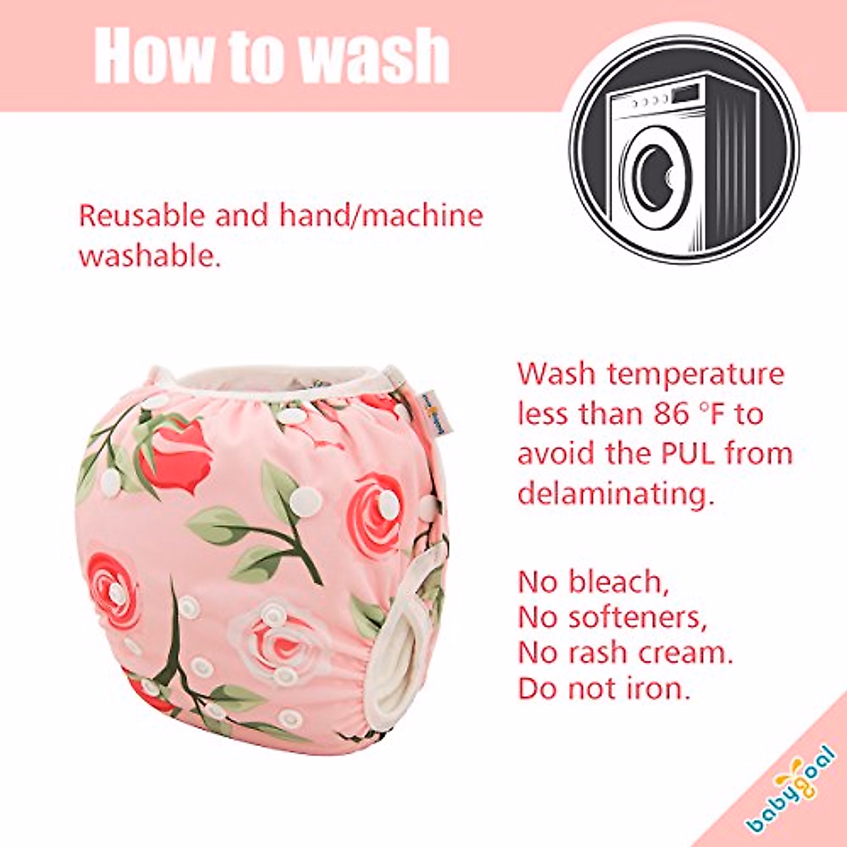 Babygoal Baby Swim Diapers, Reusable Adjustable Swim Underwear Fits 0-8M Boys Girls for Baby Gifts and Swimming Lessons 2 Pack 2SWF07