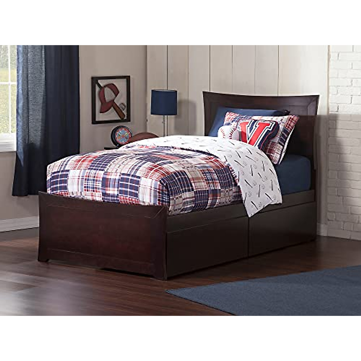 AFI Metro Twin Extra Long Platform Bed with Matching Footboard and Turbo Charger with Urban Bed Drawers in Espresso