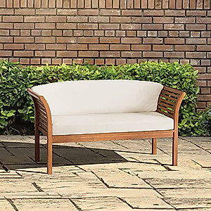 Stamford Eucalyptus Wood 2-Seat Patio Outdoor Bench with Cushions, 57"W x 24"D x 31"H and 47"W x 22"D x 18"H Seat, Weather-Resistant and Durable, Coordinates with Collection, Indoor-Outdoor Furniture