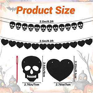 2 Set Gothic Banner Halloween Garland Black Heart Skull Felt Decor for Birthday Goth Wedding DIY Home Bachelorette Party Farewell Shower Decorations Indoor Outdoor