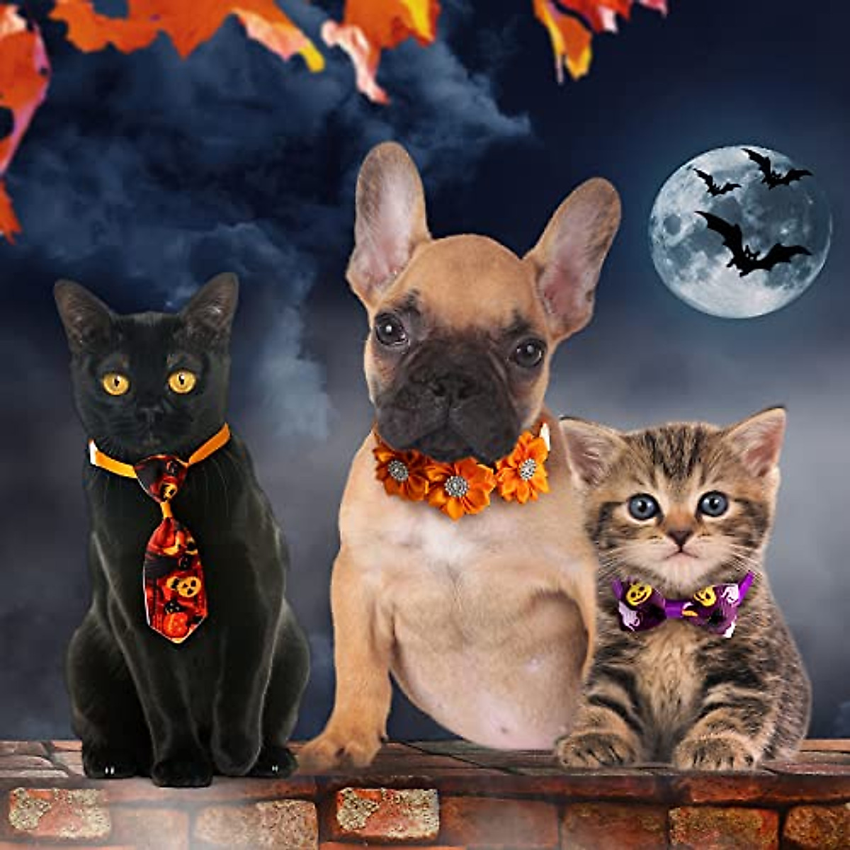 40 Pcs Halloween Dog Bow Ties Set 26 Halloween Pet Bowties 10 Ghost Pumpkin Pet Necktie 4 Dog Bandana Halloween Dog Grooming Accessories for Dog Cat Pet Decor (Ghost Style)