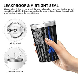 12oz Tumbler Colon Cancer Awareness America Flag Stainless Steel Cup With Straw And Lid Spill Proof Bulk Double Wall Vacuum Reusable Water Tumblers For Cold Hot Drink