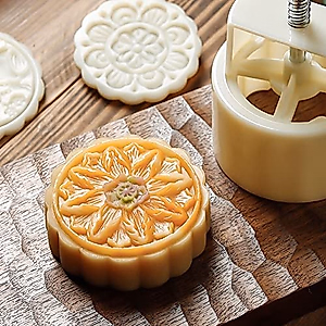 Moon Cake Mold Set 125g, Mid-Autumn Festival Hand-Pressure, Cookie Stamps for baking Mooncake Press for 4 Sets…