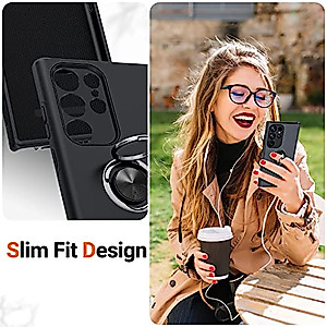 JAME for S23 Ultra Case, Slim Soft Bumper Case for Galaxy S23 Ultra, with Ring Holder Kickstand for Samsung S23 Ultra Case, Military-Grade Protection for Samsung Galaxy S23 Ultra Case, Black