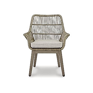 Signature Design by Ashley Beach Front Casual Outdoor Wood-Look Arm Chair with Cushion, 2 Count, Brown