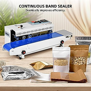 YITAHOME Horizontal Continuous Band Sealer, Automatic Bag Heat Sealer w/Printing Wheels, Commercial Bag Sealing Machine for PVC PE PP Aluminum Foil Bags Films