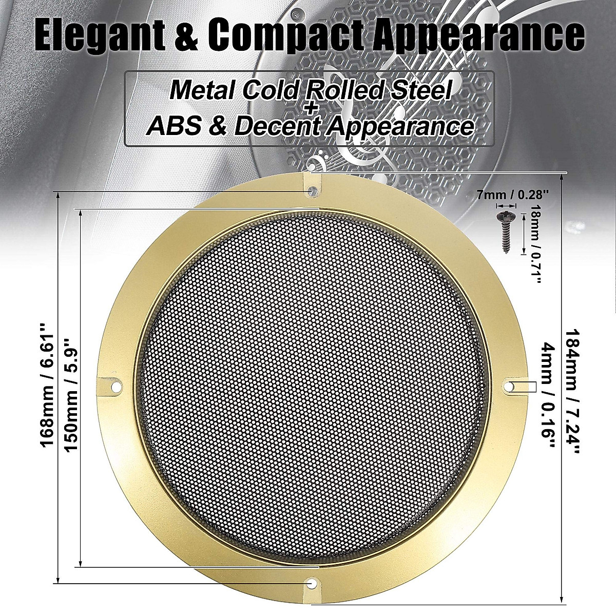 X AUTOHAUX 2pcs 6.5" Gold Tone Car Audio Speaker Cover Mesh Subwoofer Grill Horn Glossy Guard Protector