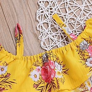 BOEBNOZCV Toddler Baby Girl Floral Halter Ruffled Outfits Set Yellow Strap Crop Tops+ Shorts Pants Summer Clothes Set