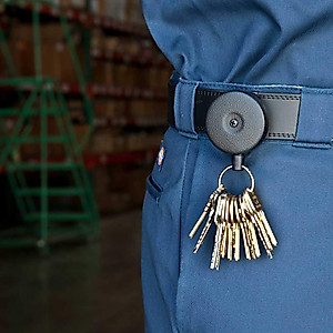 KEY-BAK Original SD Retractable Keychain with a 36" Retractable Cord, Black Front, Steel Belt Clip, 13 oz. Retraction, Split Ring
