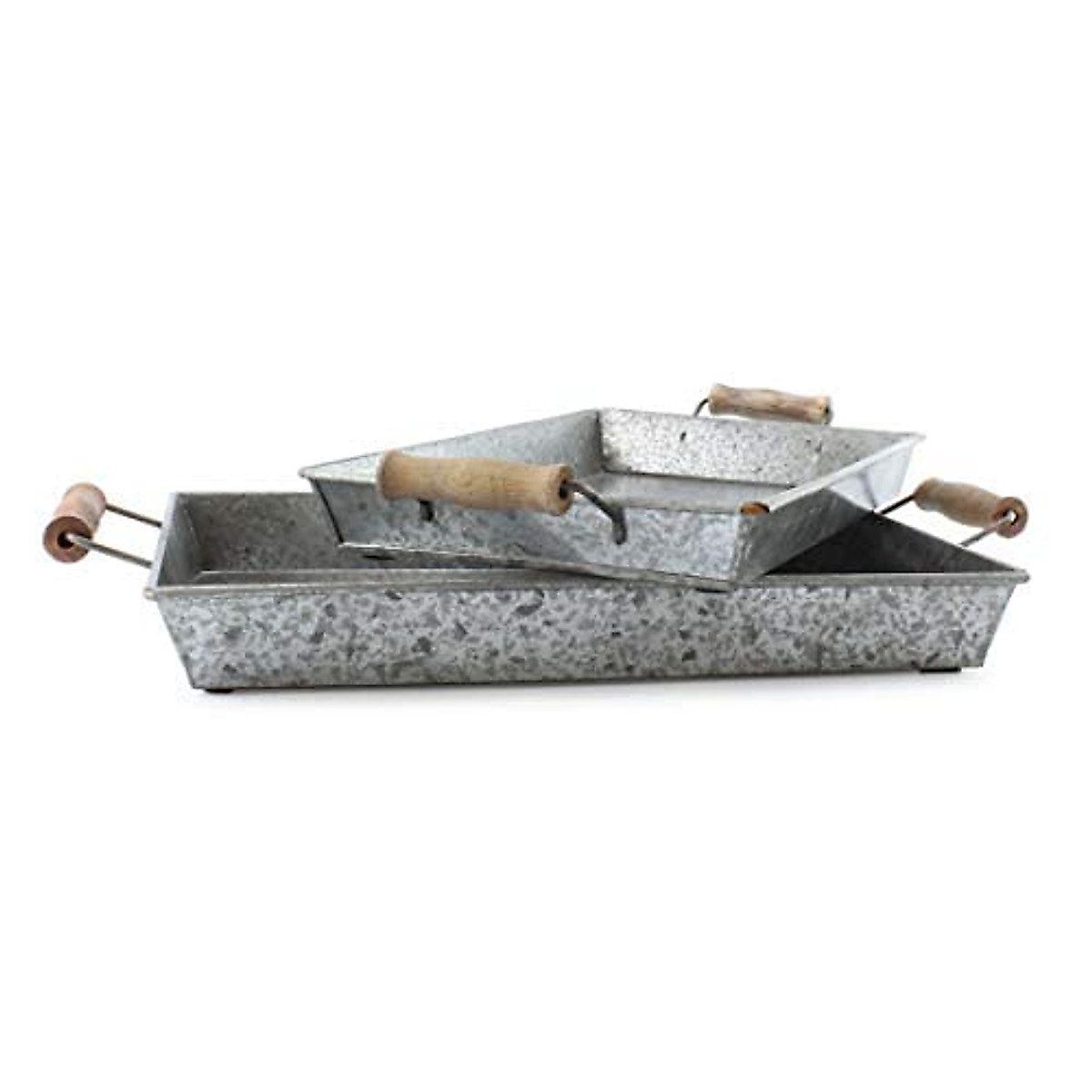 AuldHome Design Galvanized Farmhouse Trays (Set of 2, Small & Medium); Farmhouse Decor Rectangular Trays with Handles