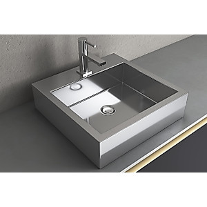 Cantrio MS-005 Above Mount Bathroom Sink, 17.62 x 17.62-Inch