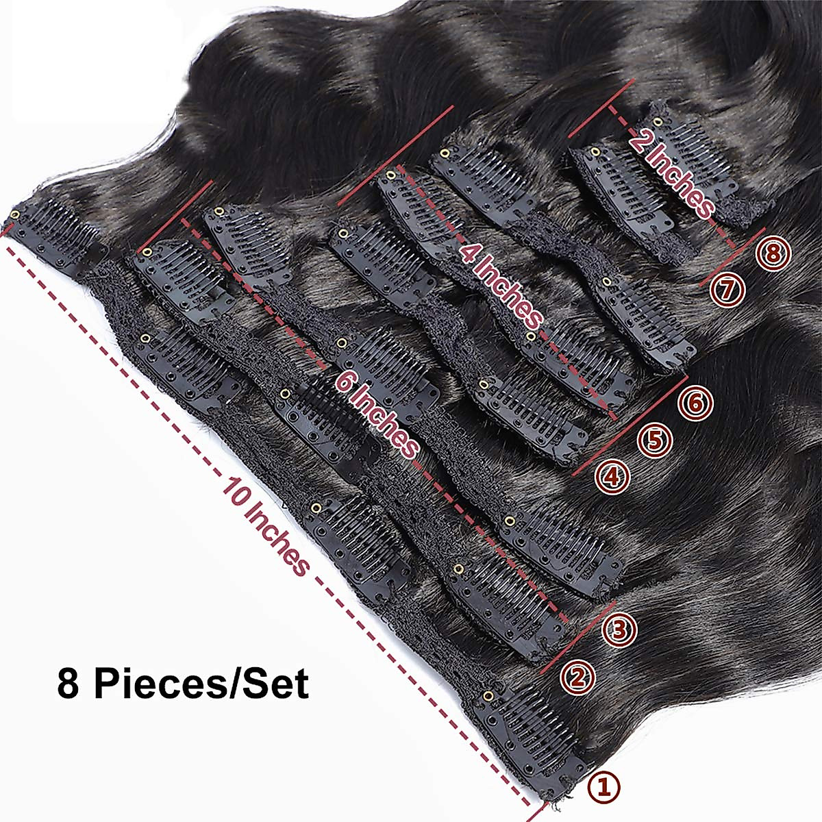 Kislemon Clip in Hair Extensions #1B Natural 10A Body Wave 100% Unprocessed Virgin Human Hair Cheap 8 Pieces/Lot 125g with 16 Clips(26 Inch)