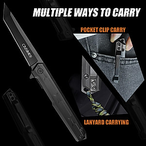 Carimee Pocket Folding Knife 3.35", EDC Gentlemen Knife with 7Cr17Mov Steel Blade, Stainless Steel Handle, Pocket Clip, Glass Breaker, Outdoor Gifts for Men and Women, Black Coated