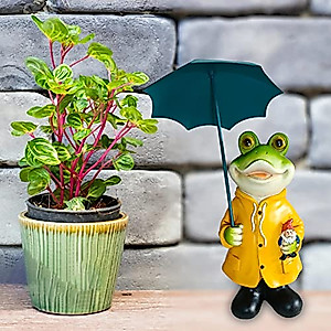 JHWKJS Garden Statue Frog Holding Gnome and Umbrella Funny Garden Gnome Outdoor Statue Decoration Indoor Outdoor Lawn Figurines for Home Yard Décor