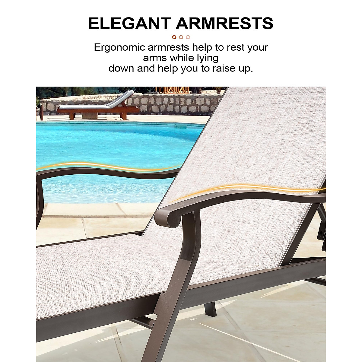 Crestlive Products Aluminum Adjustable Chaise Lounge Chair Five-Position and Full Flat Outdoor Recliner All Weather for Patio, Beach, Yard, Pool (1PC Beige)