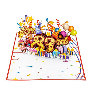 iGifts And Cards Happy 83rd Red Birthday 3D Pop Up Greeting Card – Awesome 83 Birthday Card For Woman, Man, Happy Eighty Three Birthday Gift For Mom, Dad, Wife, Husband Present, 5" X 7"