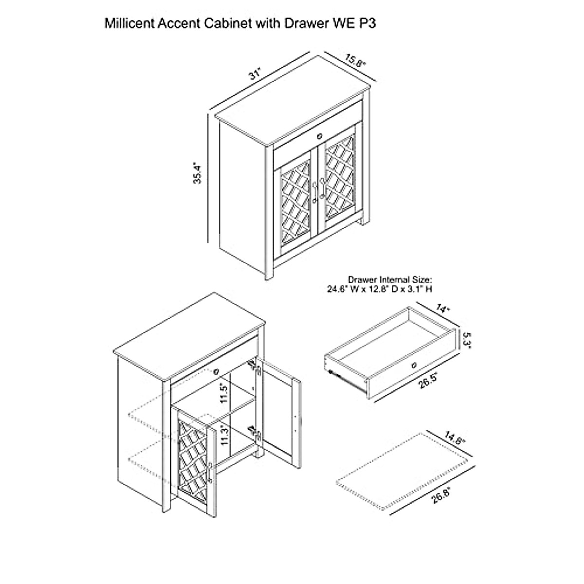 Galano Millicent Accent Cabinet Drawer, Sideboard, Storage Buffet with Doors, Multifuctional Cupboard for Living Room, Entryway, Kitchen, Adjustable Shelves, Dusty Grey Oak